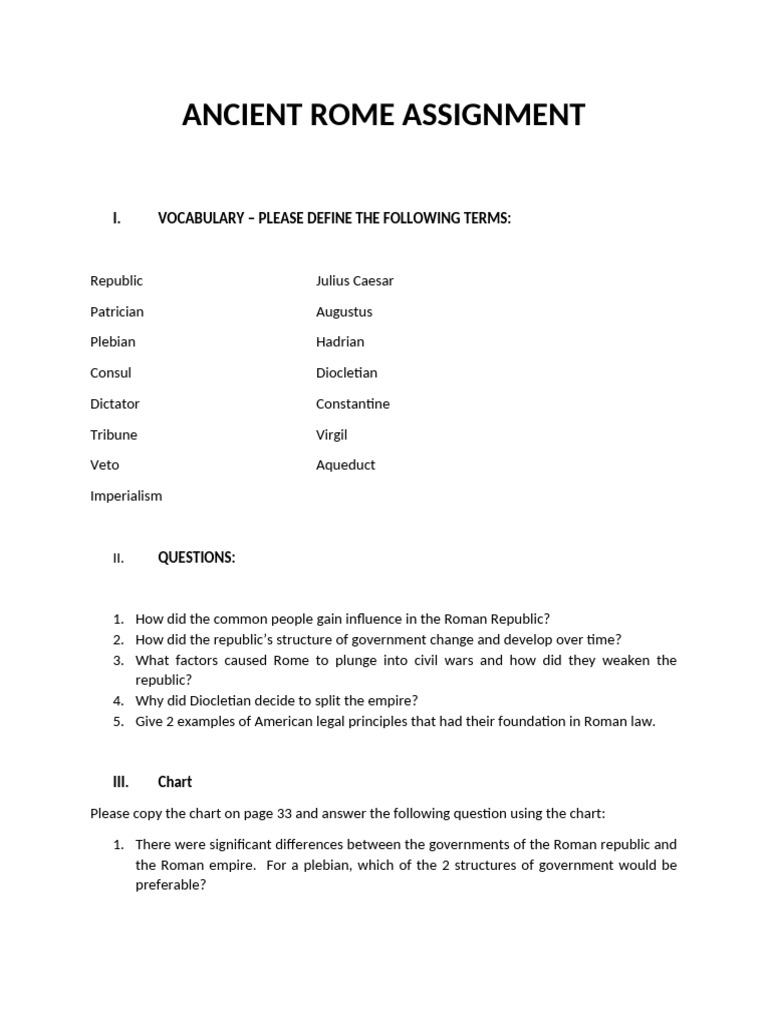 Ancient Rome Assignment | PDF