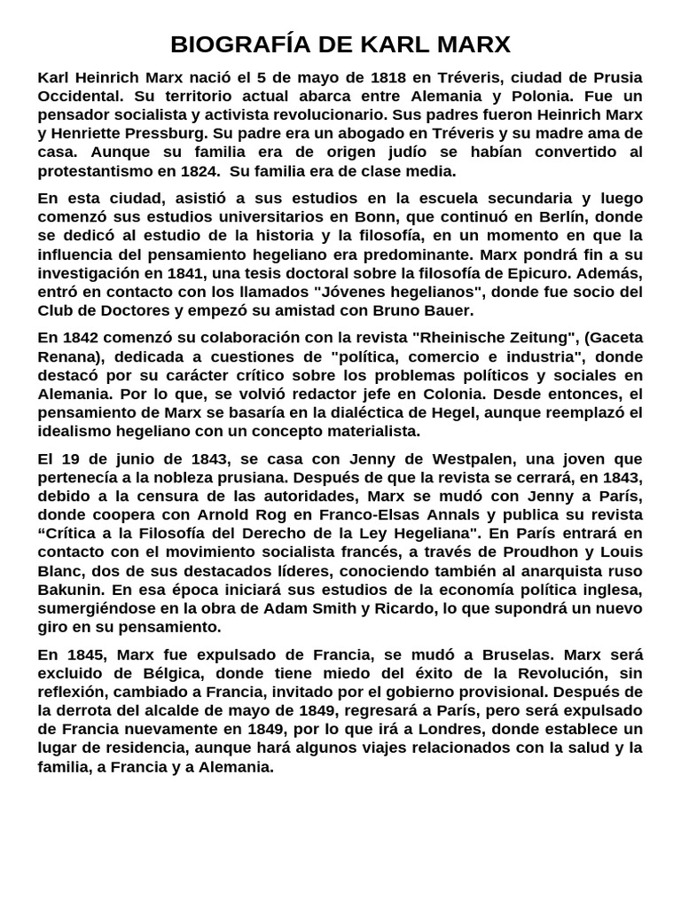 Biografía de Karl Heinrich Marx | PDF | Karl Marx | Socialismo