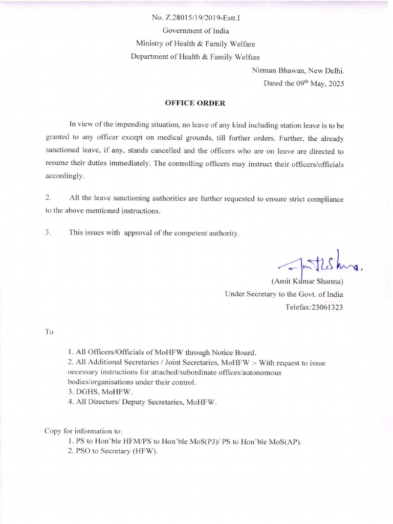 Leave Restrictions for MoHFW Officers | PDF