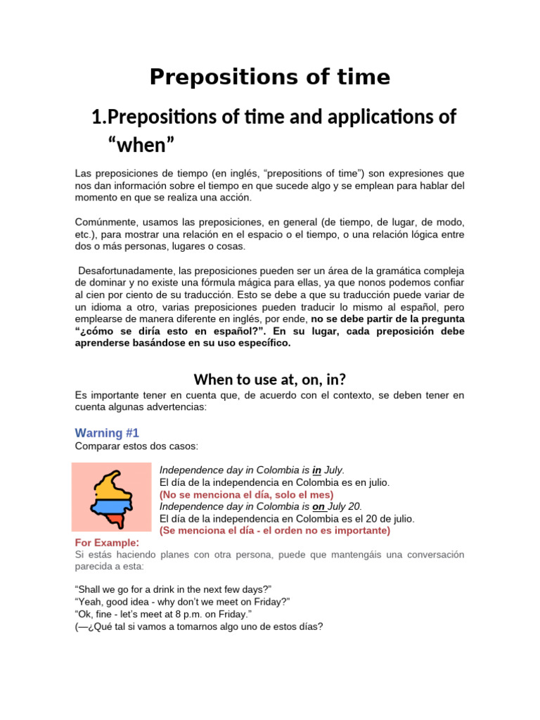 Prepositions of Time and Applications of "When" | PDF