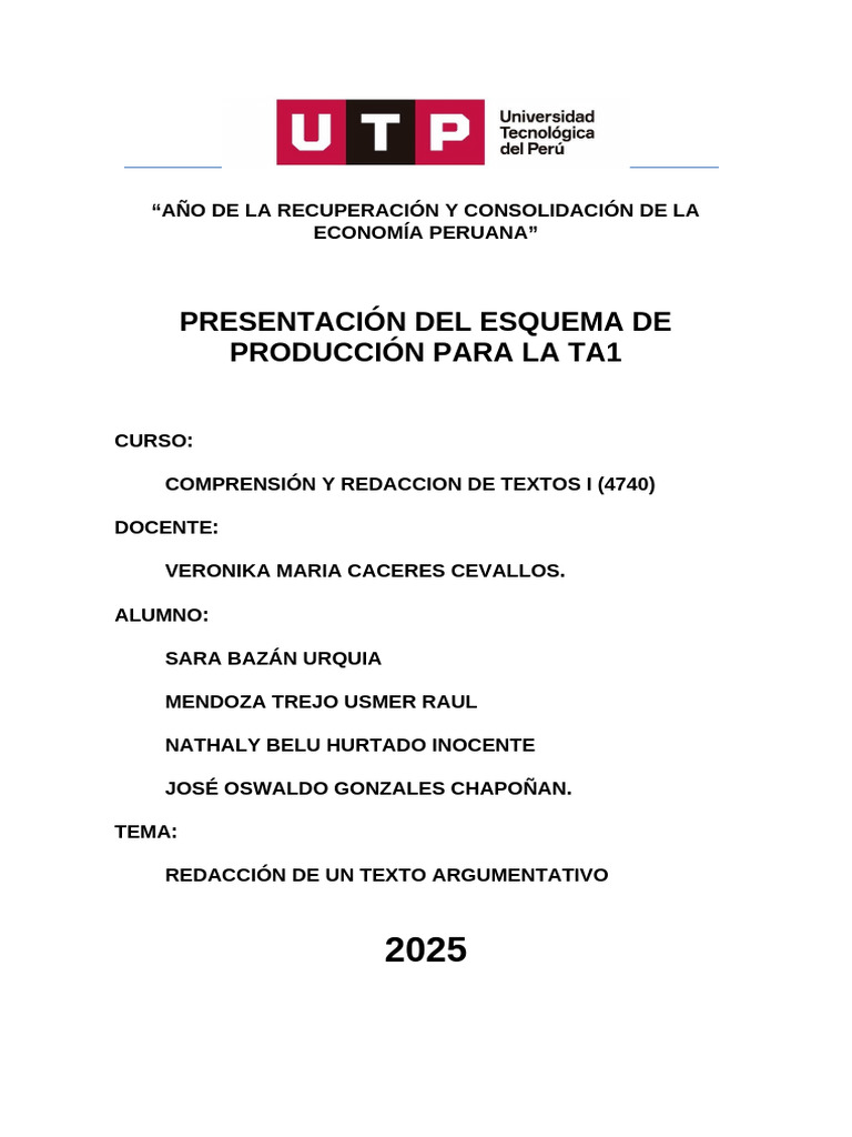 Semana 02 - Temas 01 y 02 Tarea - Presentación Del Esquema de Producción para La TA1 | PDF