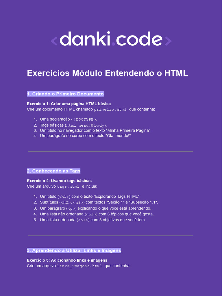 Exercícios Módulo Entendendo o HTML | PDF | Html | Informática