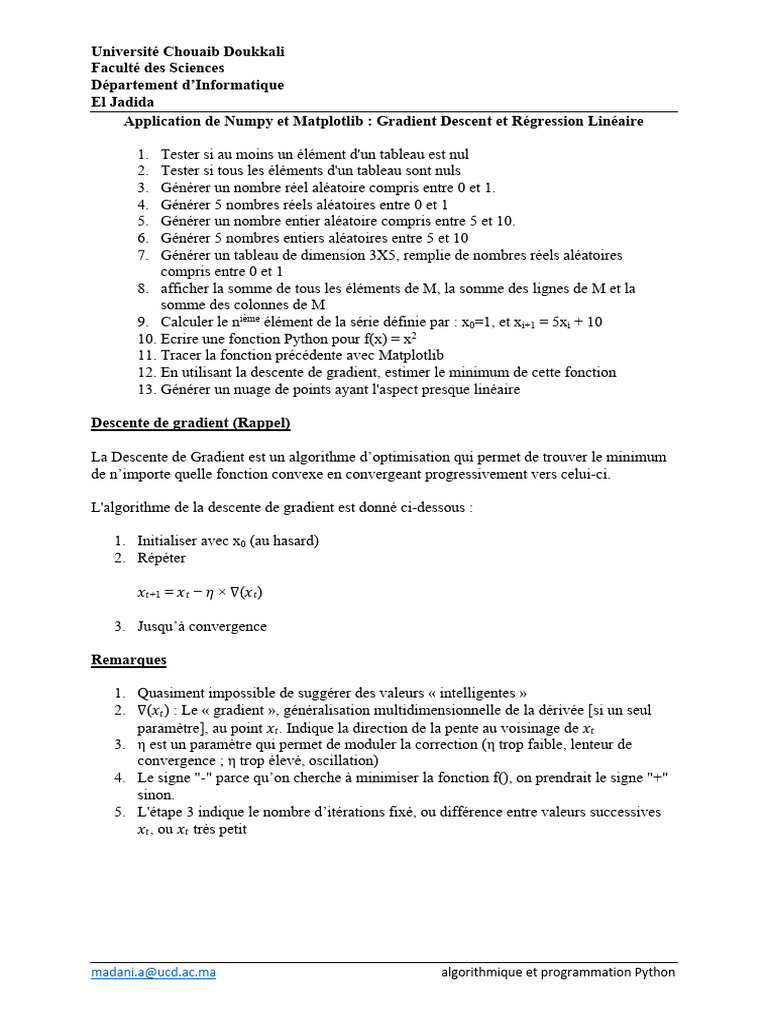 Régression Linéaire et Gradient Descent | PDF | Algorithmes ...