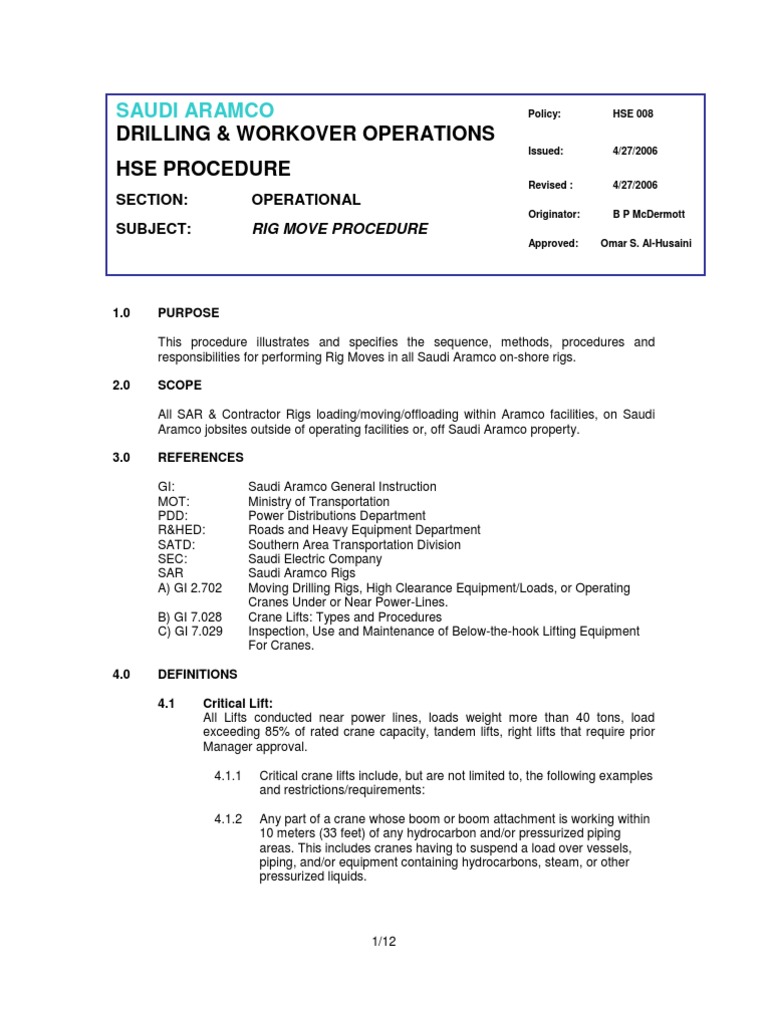 Rig Move Procedure for Aramco Rigs | PDF | Drilling Rig | Crane (Machine)