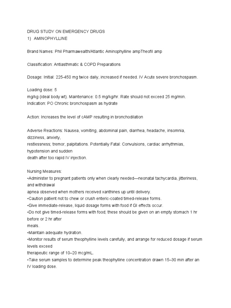 Drug Study On Emergency Drugs | PDF