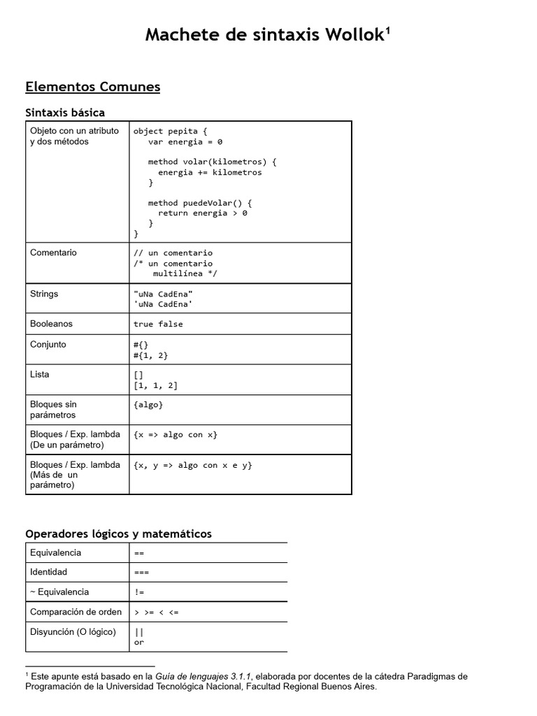 Sintaxis y Operaciones en Wollok | PDF | Programación de computadoras ...