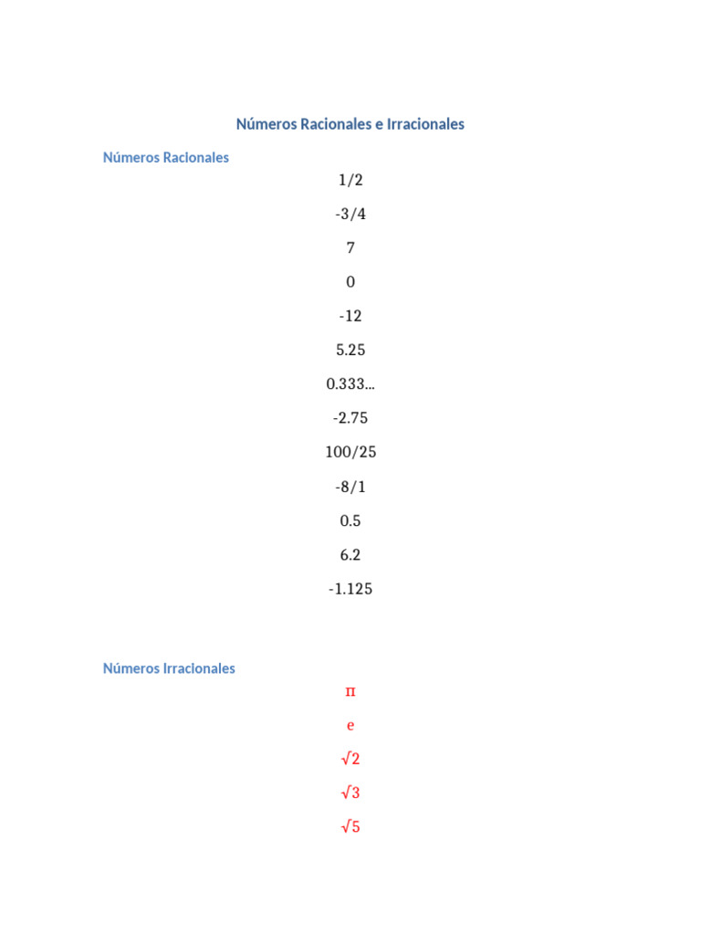 Numeros Racionales Irracionales | PDF