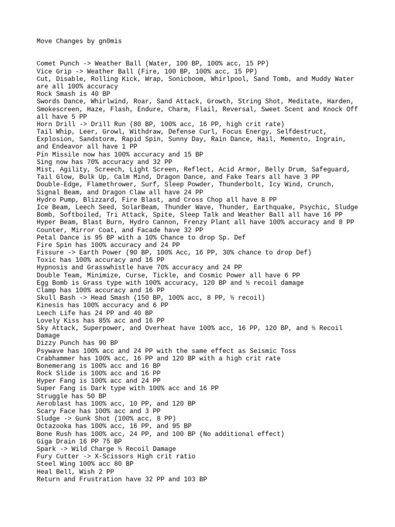 Pokemon Emerald Kaizo Move Changes | PDF