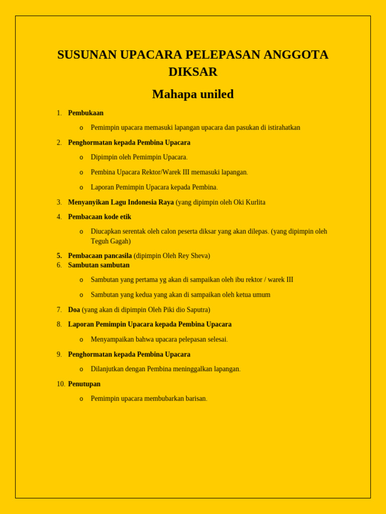 Susunan Upacara Pelepasan | PDF