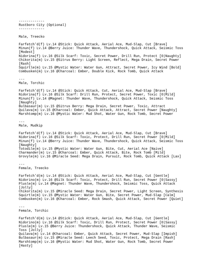 Pokemon Emerald Kaizo Rival Teams | PDF