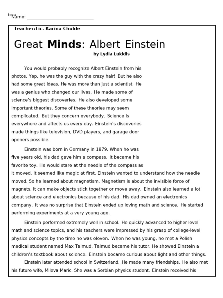 READING Great Minds Albert Einstein | PDF | Albert Einstein | Physical ...