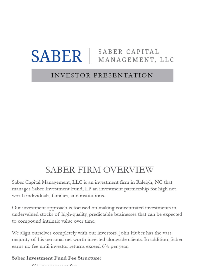 Saber Investment Fund LP Investor Presentation 2019 | PDF | Investing ...