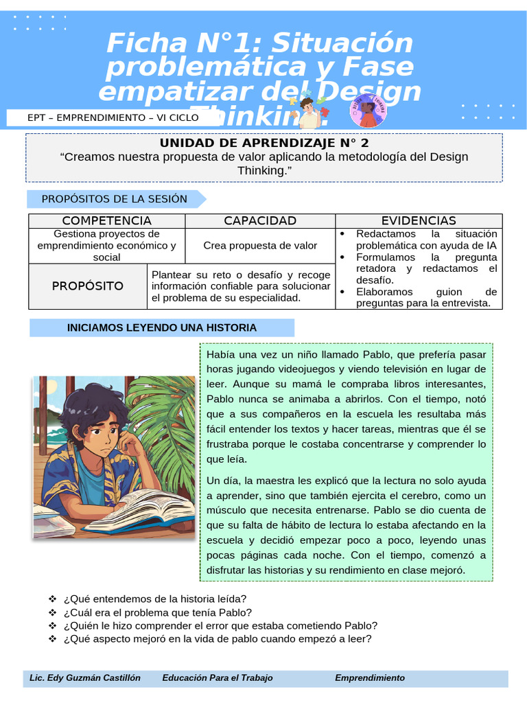 Ficha 01 Situación Problemática F. Empatizar | PDF | Educación de la primera infancia | Enseñando