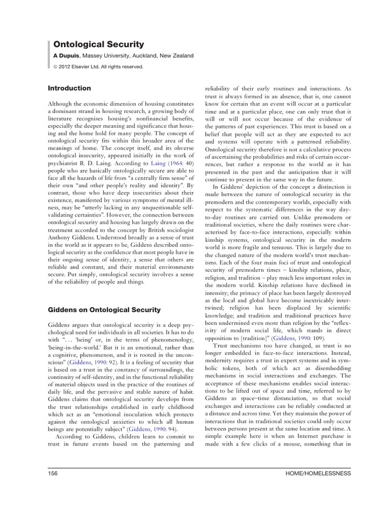 International Encyclopedia of Housing and Home - (Ontological Security) | PDF | Ontology
