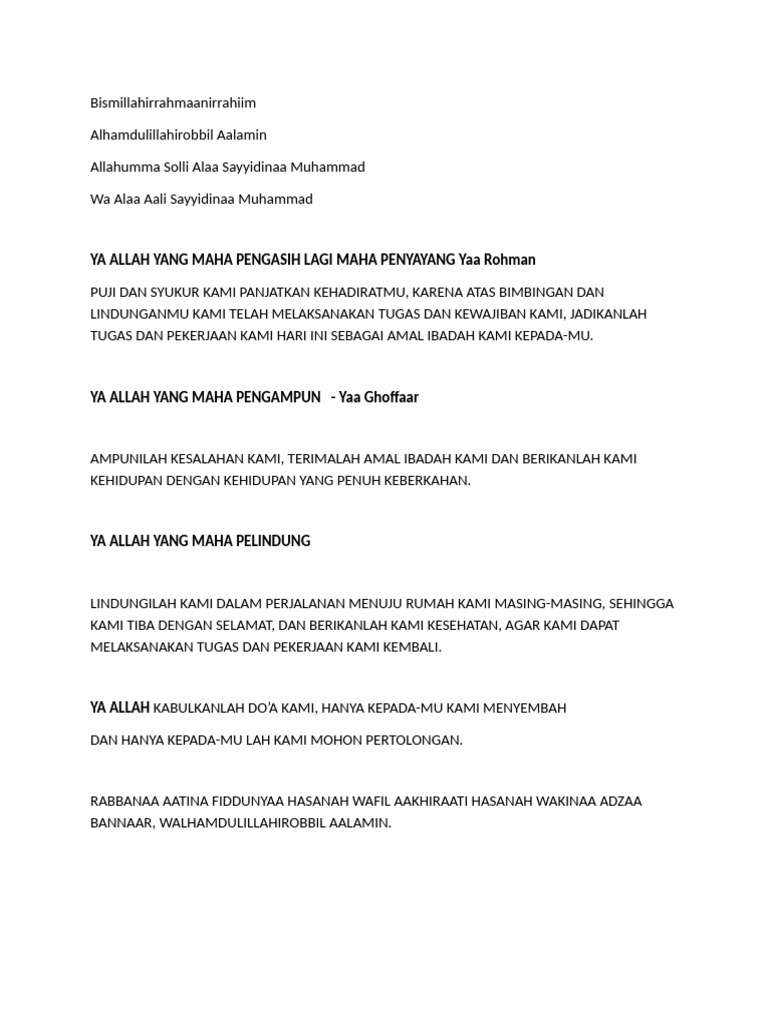 Doa Selamat Sore dan Perlindungan | PDF