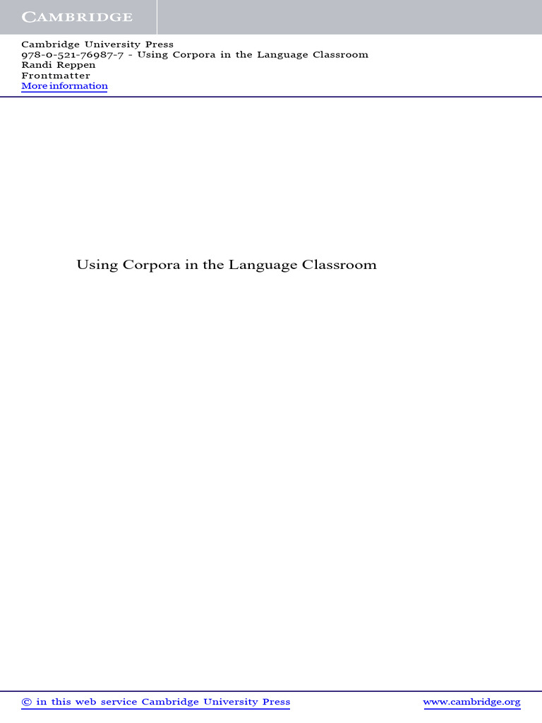 Using Corpora in The Language Classroom L9sd9i5q6d | PDF | Language Education | Teachers
