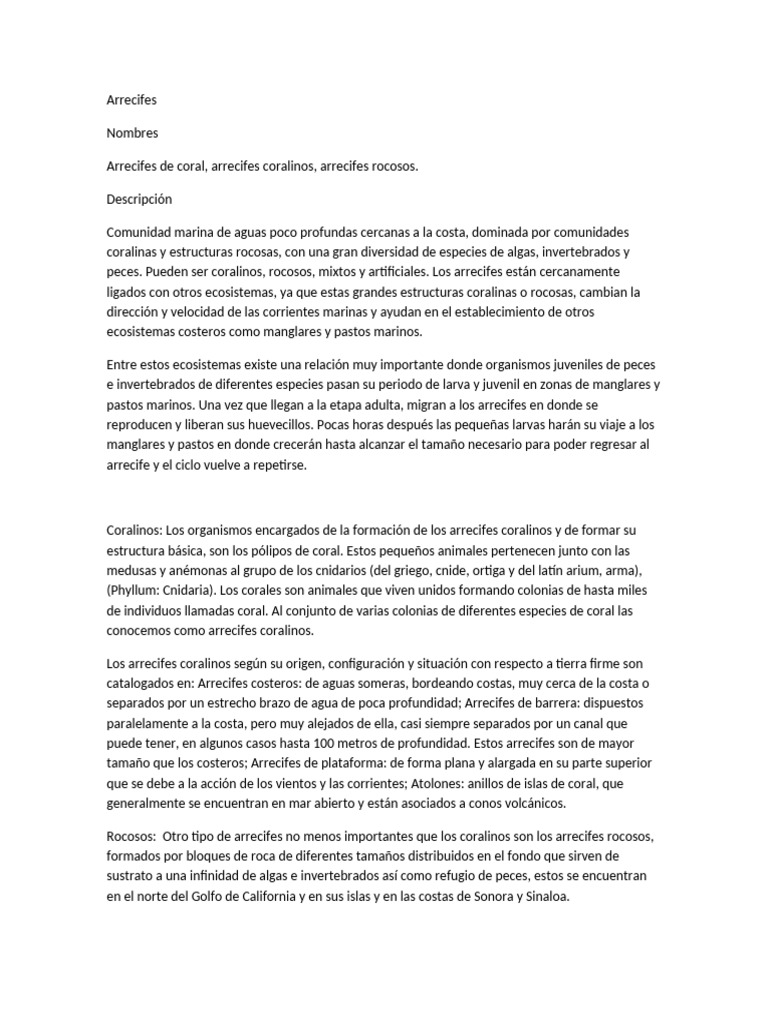 Arrecifes de Coral: Ecosistemas Marinos Vitales | PDF | Arrecife de ...