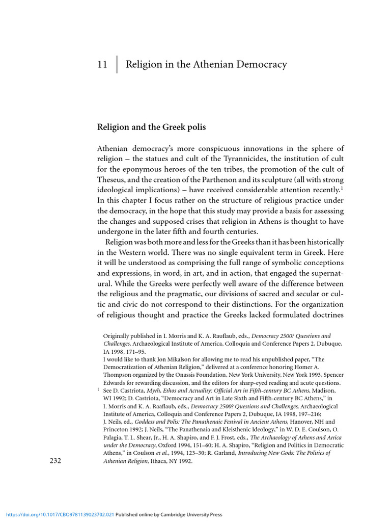 Religion in The Athenian Democracy | PDF | Ancient Greece | Athens