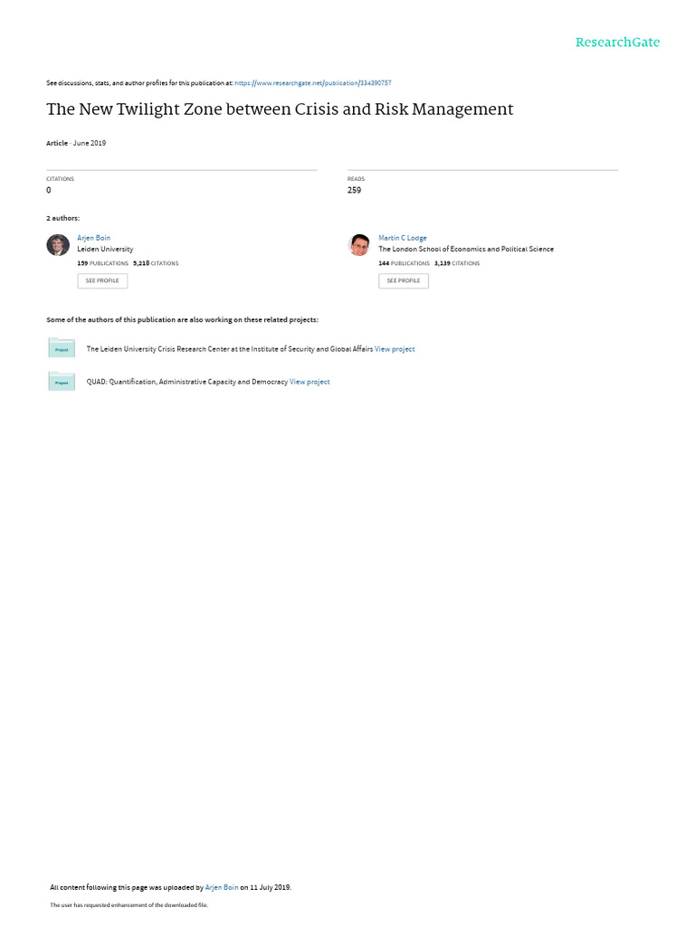 Boin y Lodge Crisis Vs Risk Management 3pags 03 | PDF | Risk | Risk ...