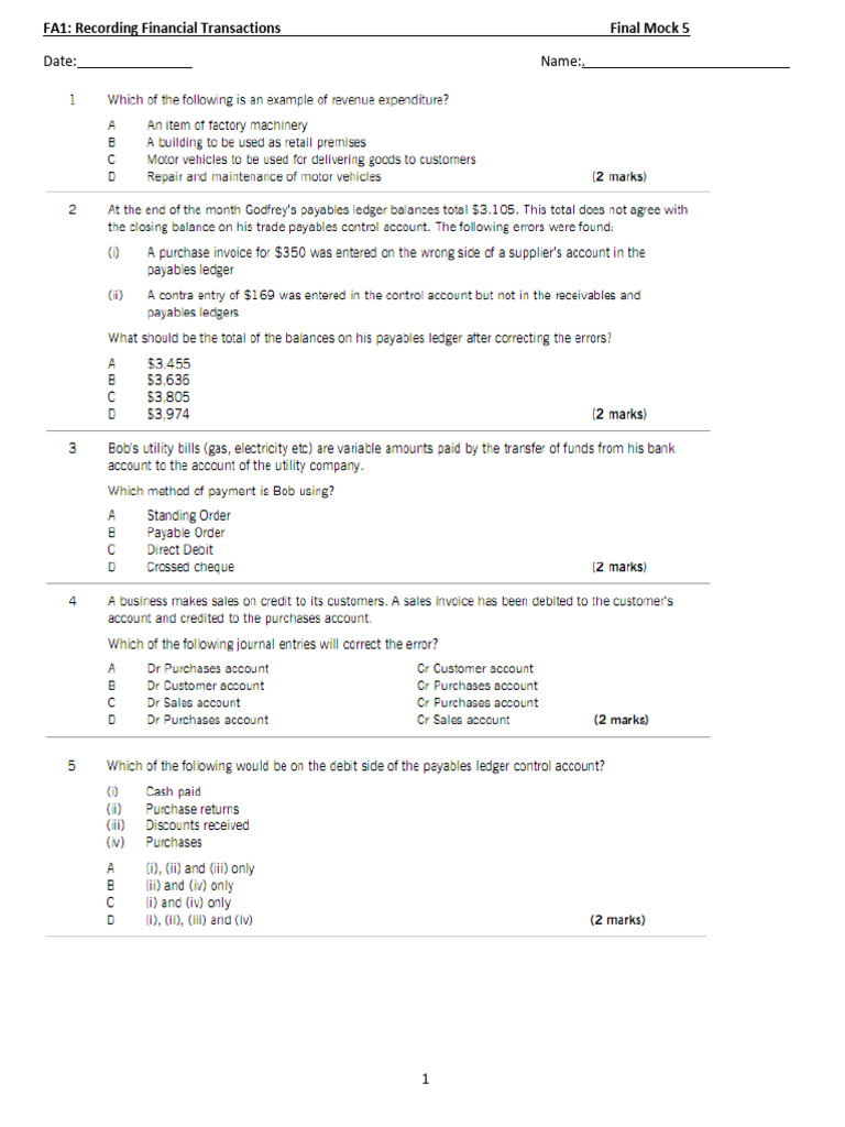 FA1 Final Mock-5 | PDF