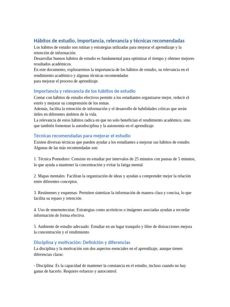 Mejora tus hábitos de estudio efectivamente | PDF | Motivación ...