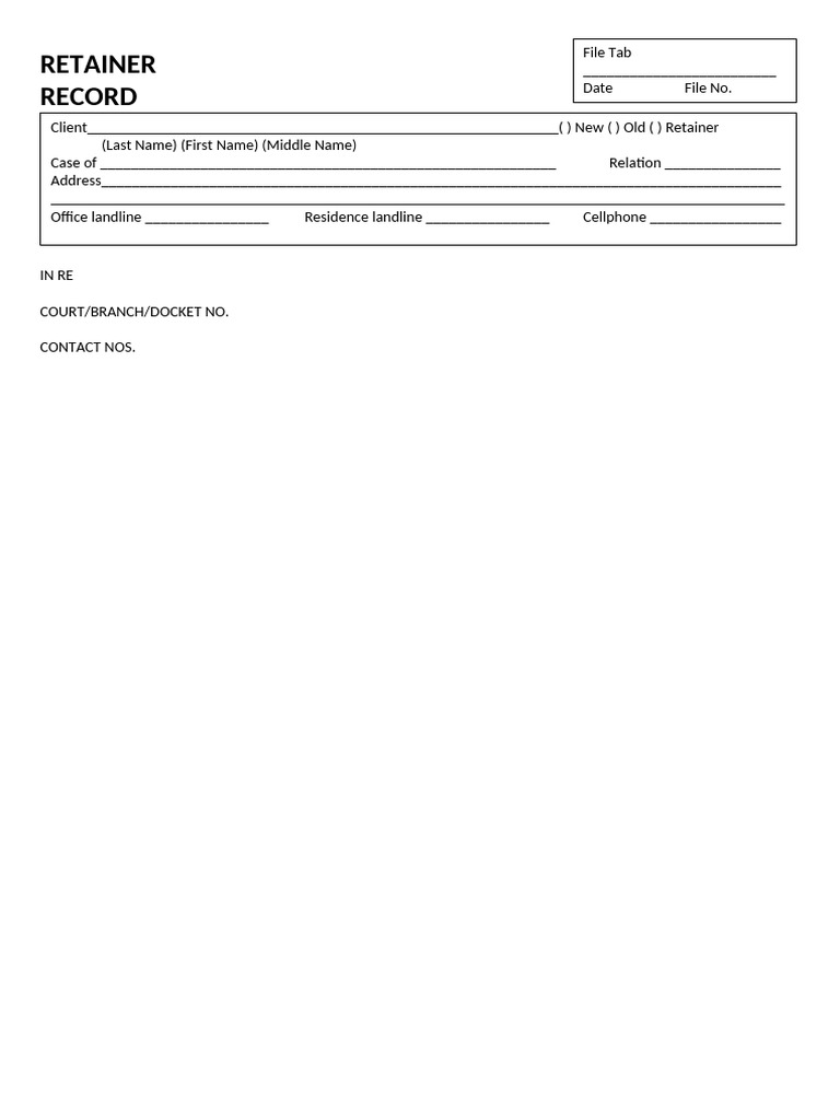 Form 1 Retainer Record | PDF