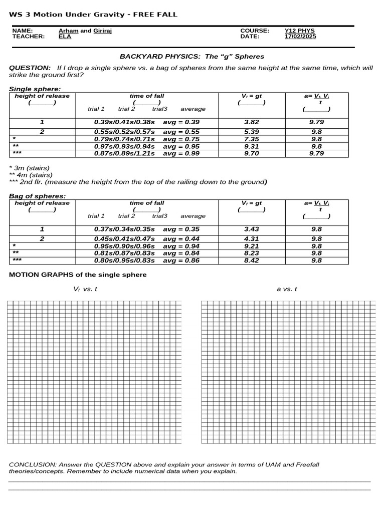 Motion Under Gravity-Freefall Practical-Backyard Physics | PDF ...