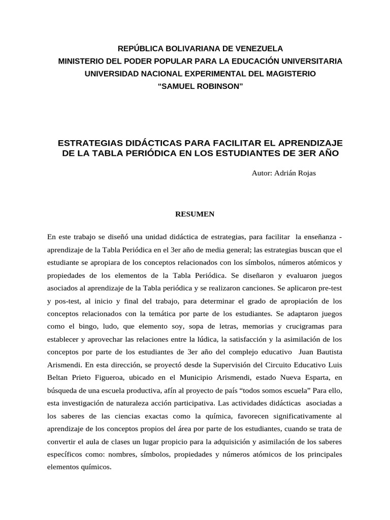 Estrategias Didacticas para Facilitar El Aprendizaje de La Tabla ...