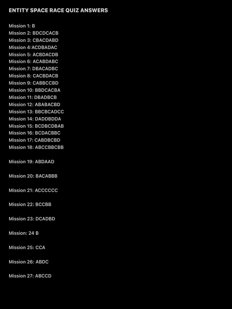 Entity Space Race Quiz Answers | PDF