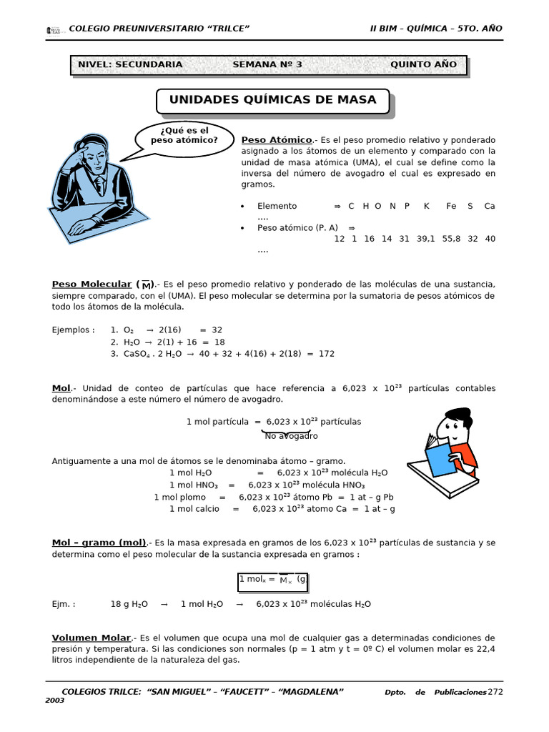 5to. QUIM - GuÃ A NÂº 3 - Unidades QuÃ Micas de Masa | PDF | Mole (Unidad) | Química