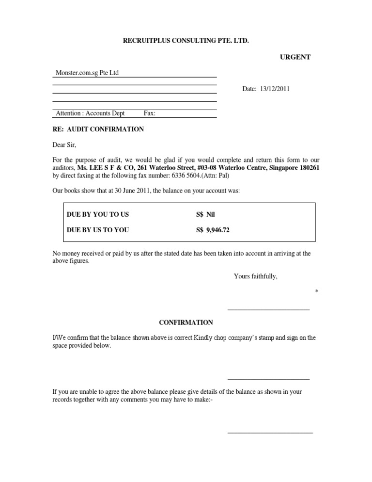 Audit Confirmation Request Form | PDF