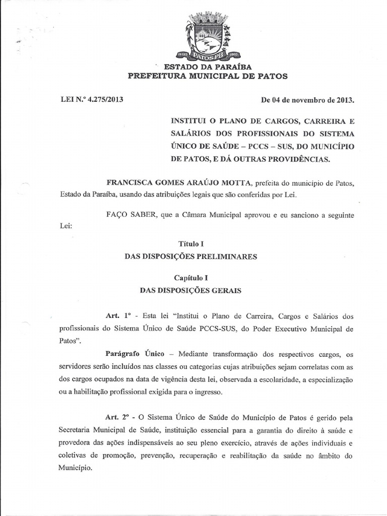 PCCS Da Saúde Lei 4.275 2013 | PDF