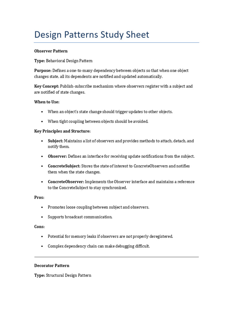 Design Patterns Study Sheet-1 | PDF | Inheritance (Object Oriented ...