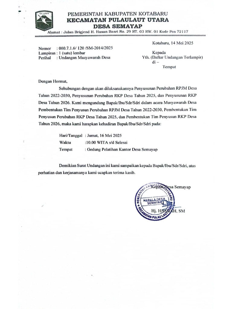 Undangan Pembentukan Tim Perubahan RPJM, Perubahan RKP 2025, Dan RKP 2026 | PDF