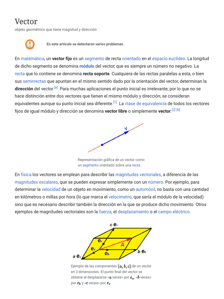 Vector - Wikipedia, La Enciclopedia Libre | PDF | Vector Euclidiano | Espacio vectorial