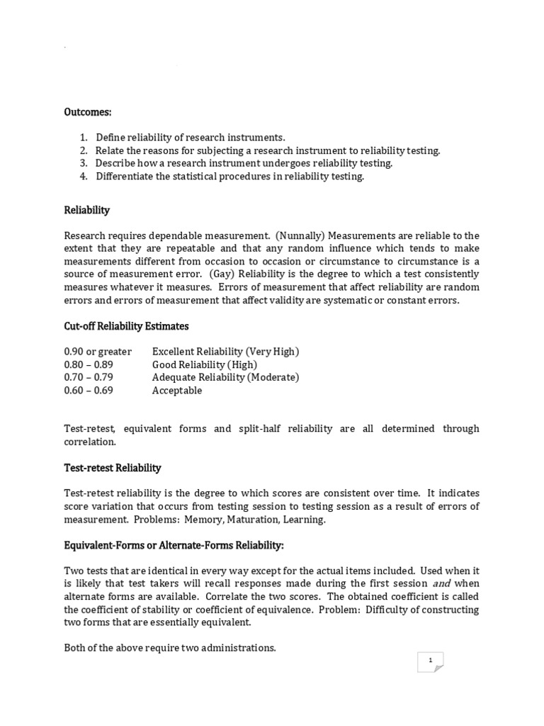 Reliability | PDF | Methodology | Statistics