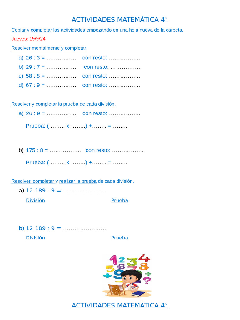 Actividades Matemáticas 4° Grado | PDF