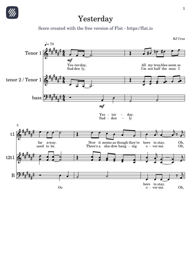 "Yesterday Song Lyrics and Score" | PDF
