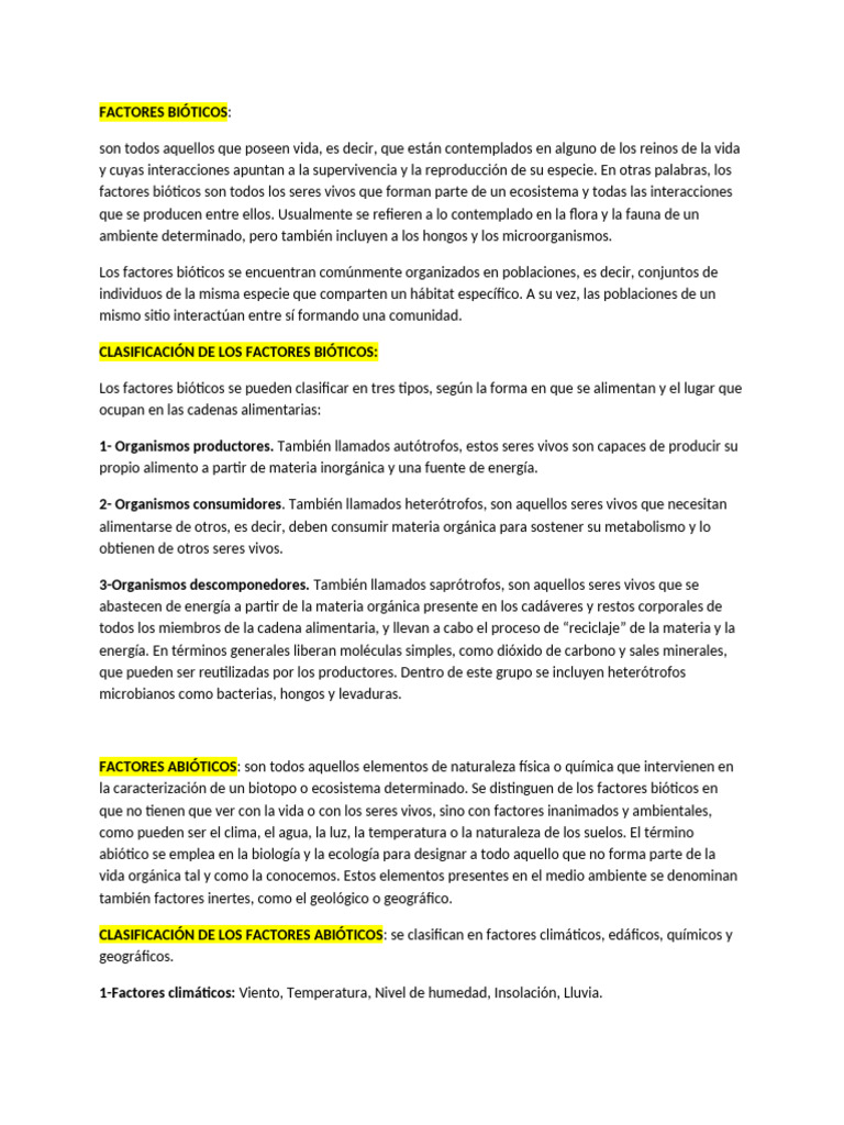 Factores bióticos y abióticos en ecosistemas | PDF | Suelo | Organismos