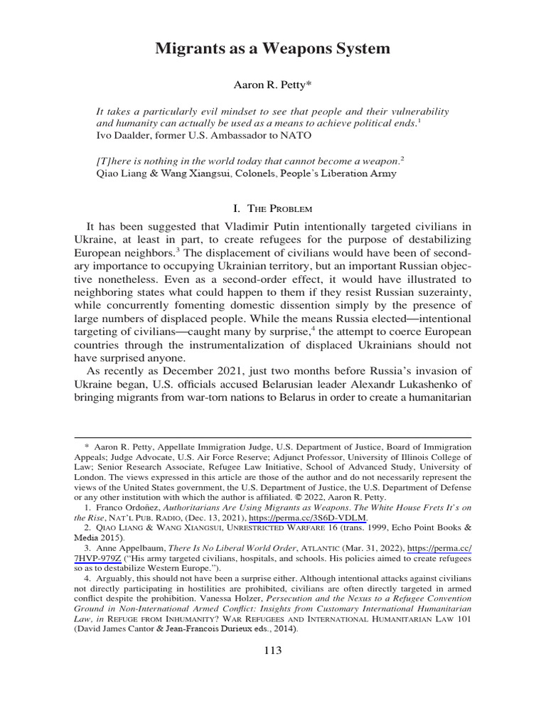 Migrants as a Weapons System 2 | PDF | Human Migration | Refugee