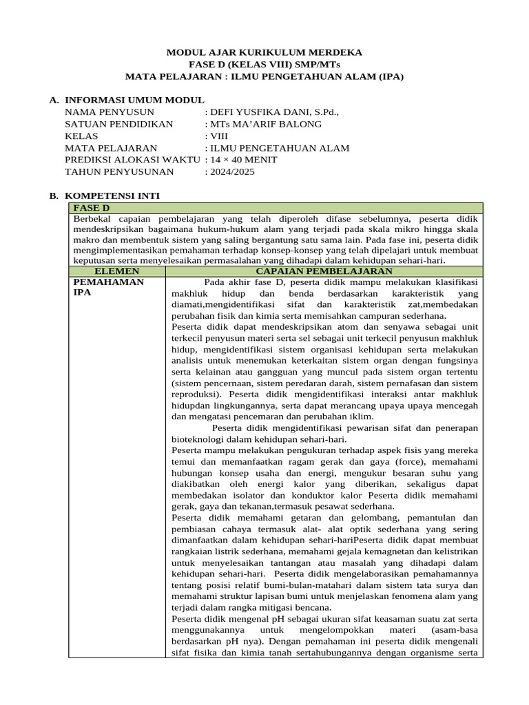 Modul Ajar Kelas Viii Bab 1 | PDF