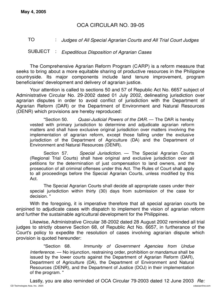 Expeditious Disposition of Agrarian Cases | PDF | Injunction | Legal ...