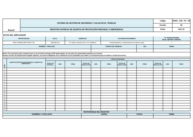 08 REGISTRO DE ENTREGA DE EPPs | PDF
