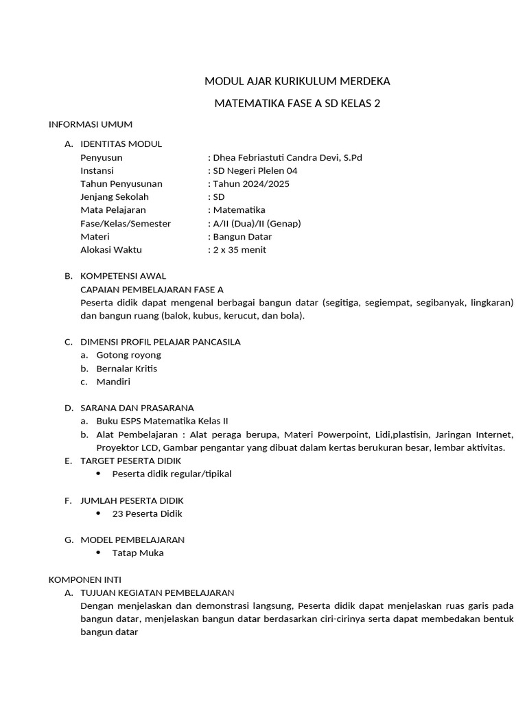 Modul Ajar Matematika Observasi 2025 | PDF