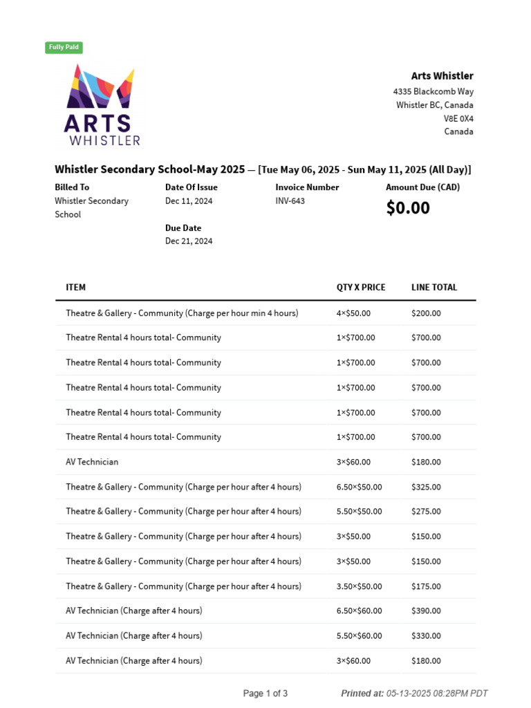 INV 643 Whistler Secondary School May 2025 Conor Niwinski 20250514032836240 | PDF | Financial ...