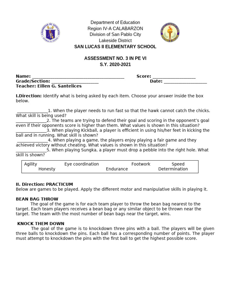 QTR.-2-ASSESSMENT-3-IN-PE6-2020.docx Version 1 | PDF