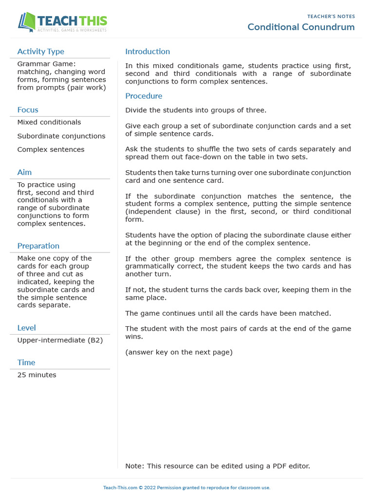 Conditional Conundrum | PDF | Sentence (Linguistics) | Language Mechanics