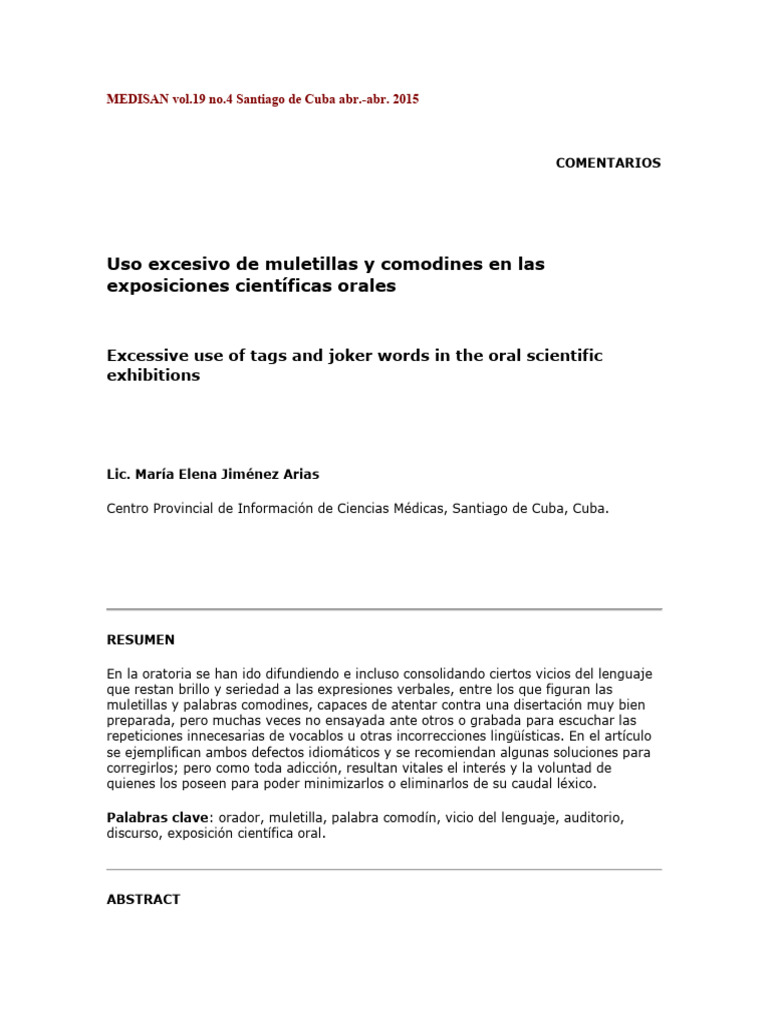 Muletillas en exposiciones científicas | PDF | Hablar en público | Palabra