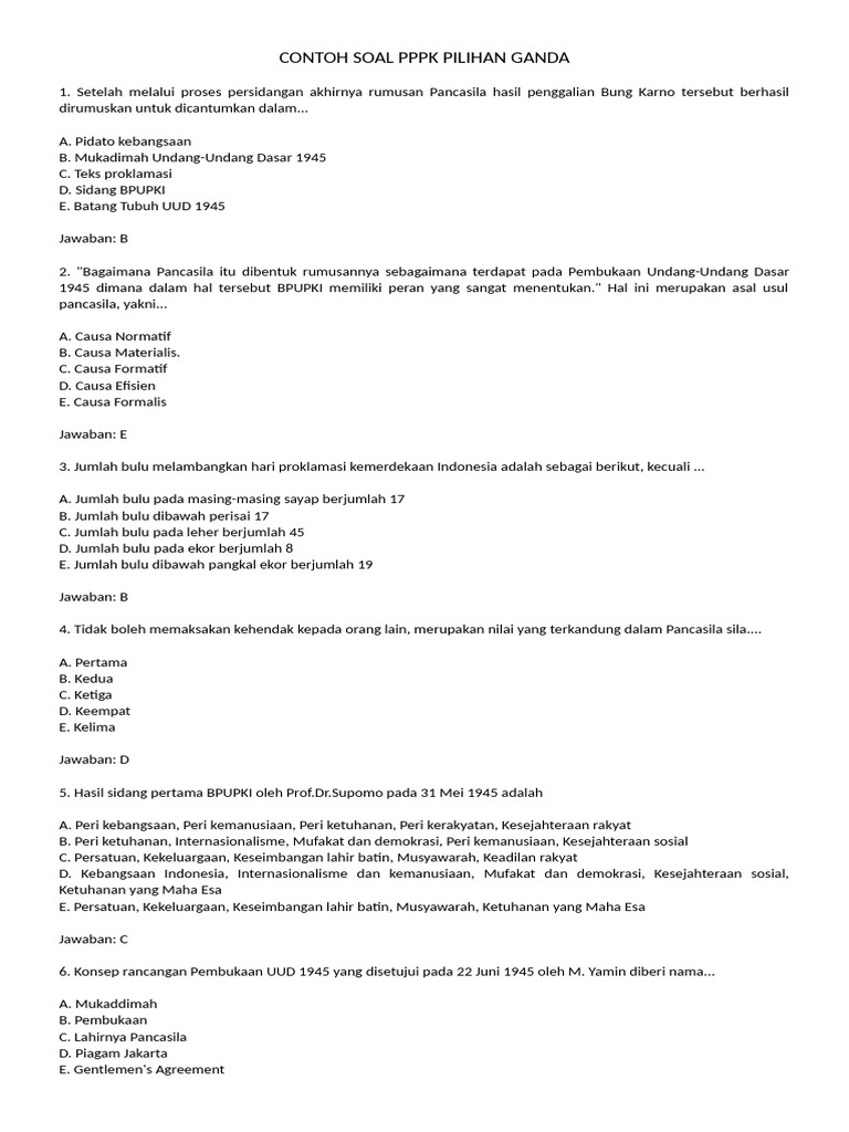 Contoh Soal PPPK Pilihan Ganda | PDF