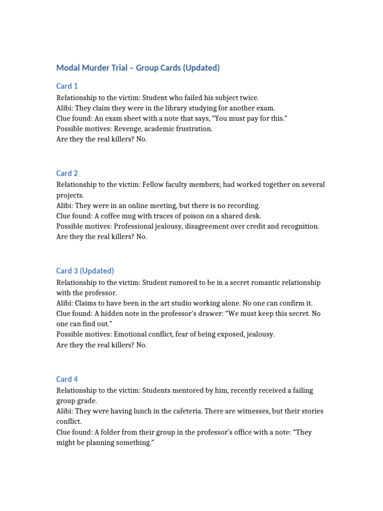 Modal Murder Trial Cards Updated | PDF